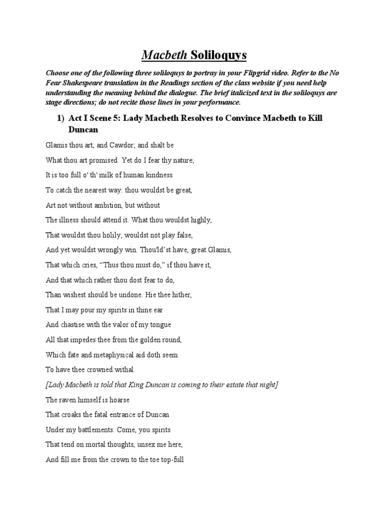Macbeth Soliloquys | PDF | Macbeth