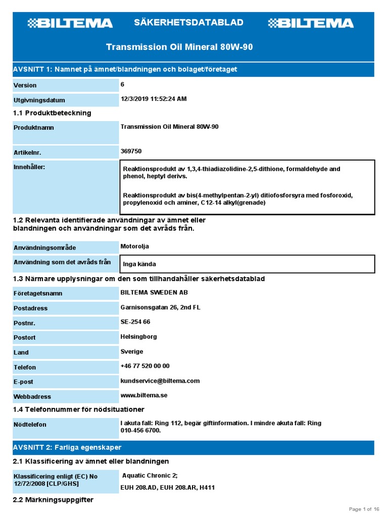 Säkerhetsdatablad | PDF