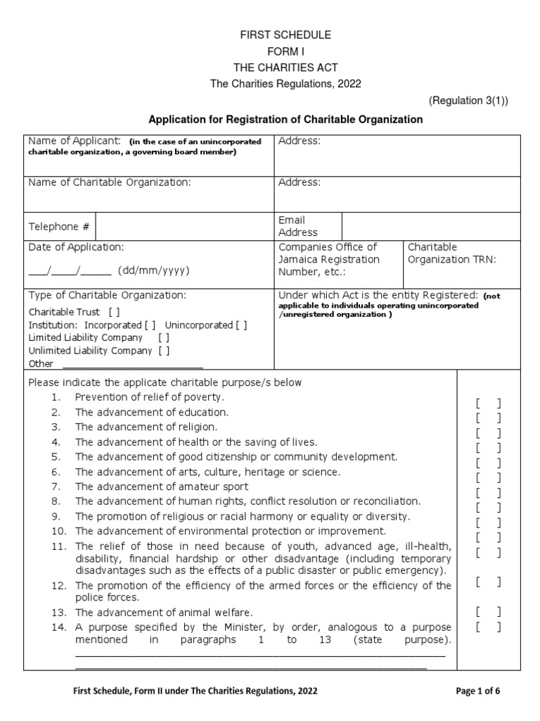 1st Schedule Form I - Application Form PDF | PDF | Charitable ...