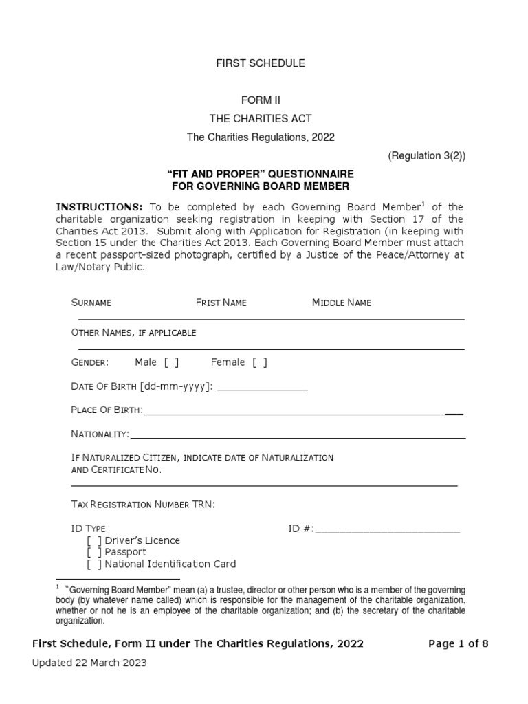 Fit and Proper Questionnaire for Board Members | PDF | Charitable ...