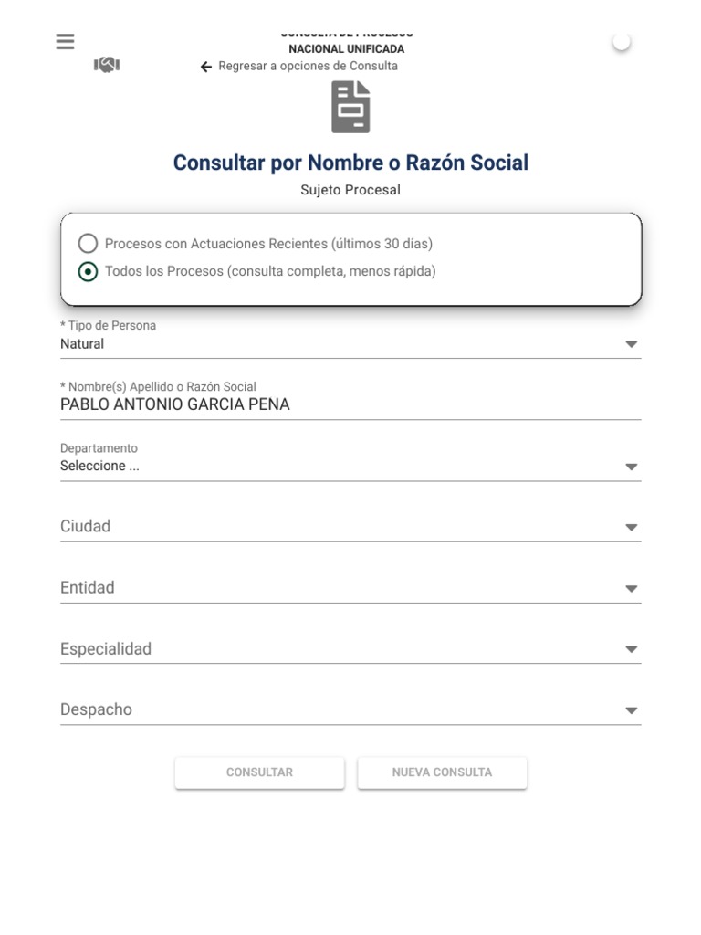 Consulta de Procesos Por Nombre o Razón Social - Consejo Superior de La ...