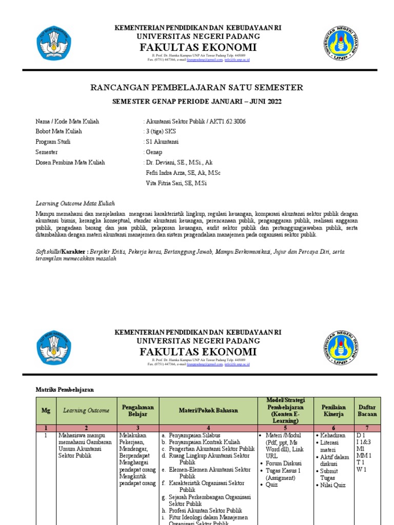 RPS 2021 - AKT1.62.3006 - Akuntansi Sektor Publik | PDF | Seni