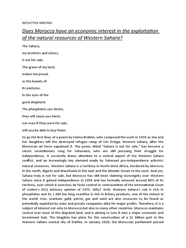 REFLECTIVE WRITING - Morocco and Western Sahara | PDF | Western Sahara ...