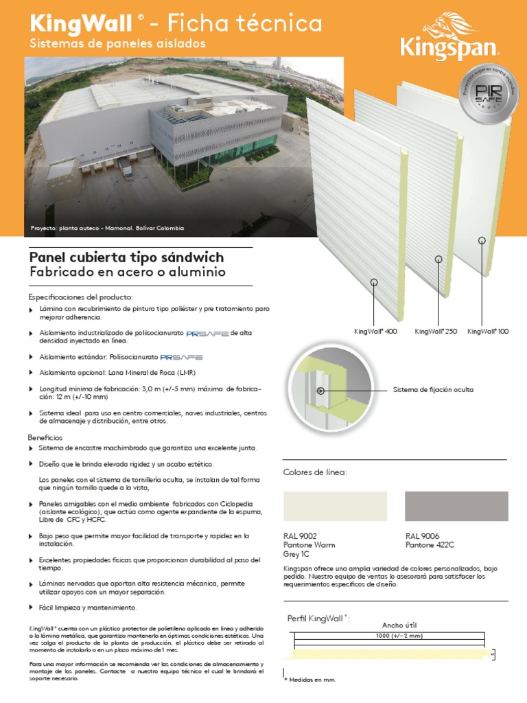 Kingspan Colombia Fichatecnica Kingwall | PDF | Aislamiento térmico | Química