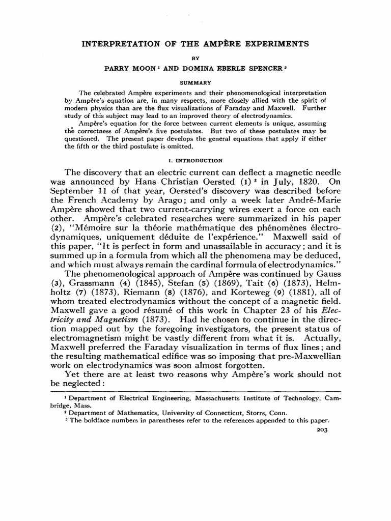 Interpretation of Ampere Experiments Questioning Two Postulates | PDF ...