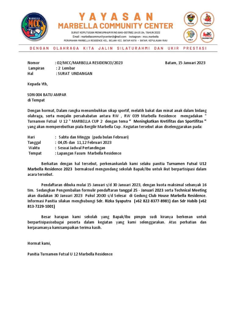Undangan Futsal SDN 004 BATU AMPAR | PDF | Olahraga & Rekreasi