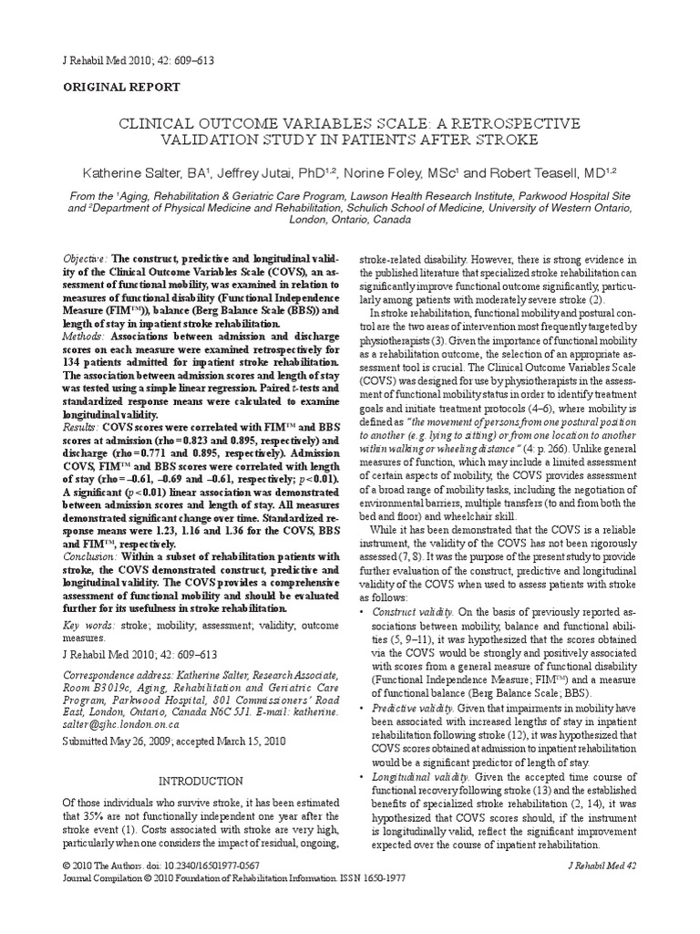 COVS Worksheet | PDF | Physical Therapy | Validity (Statistics)