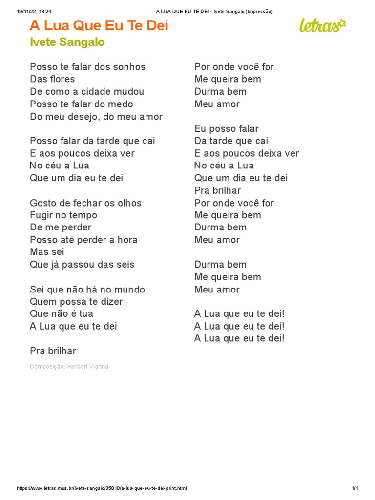 A LUA QUE EU TE DEI - Ivete Sangalo | PDF