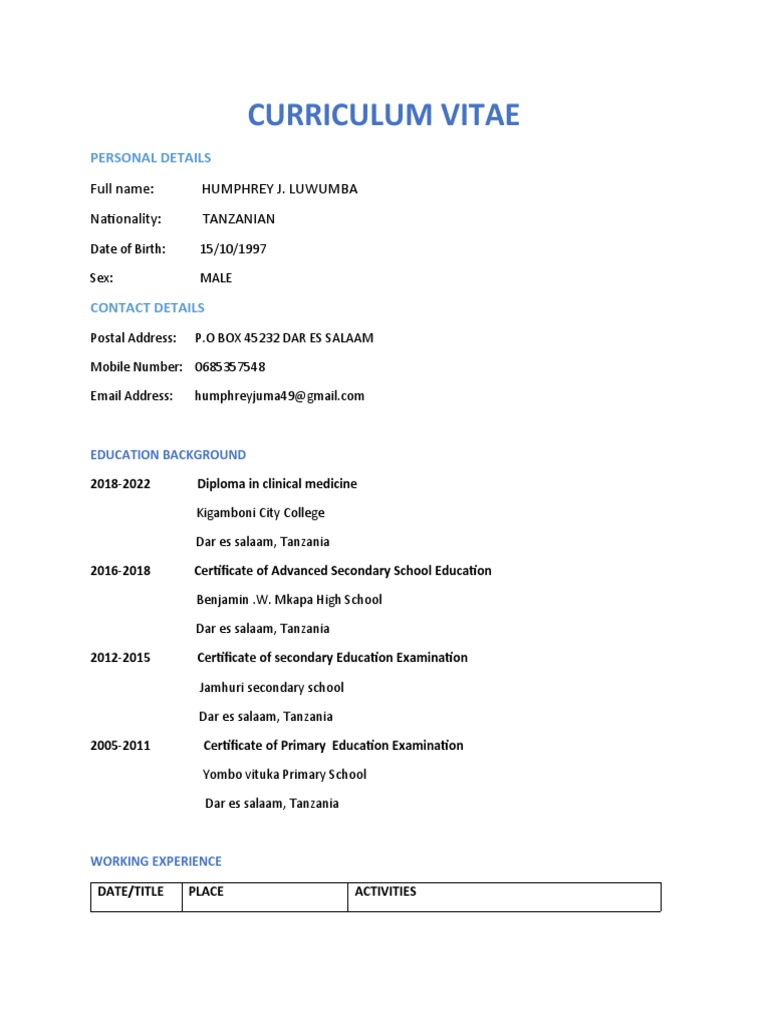 HUMPHREY_CV hts counsellors.docx | PDF | Patient | Tanzania