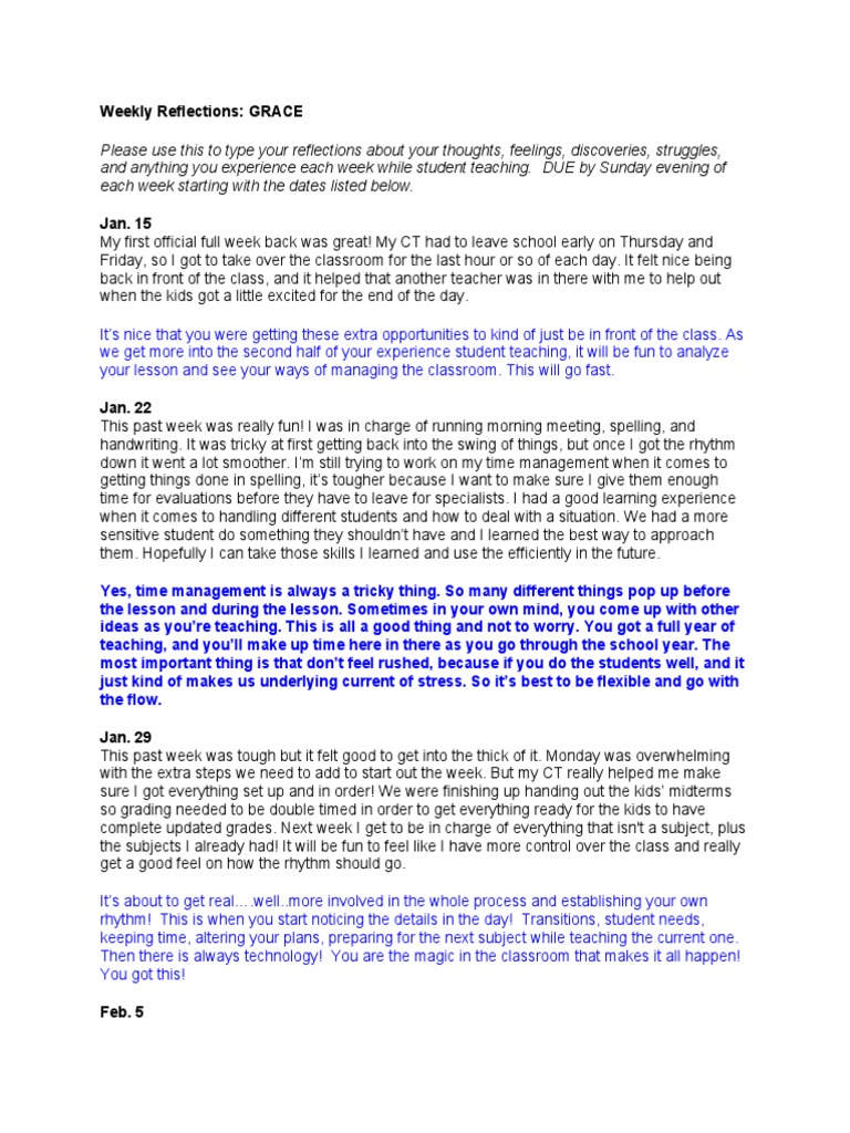 Weekly Reflections | PDF | Teachers | Classroom