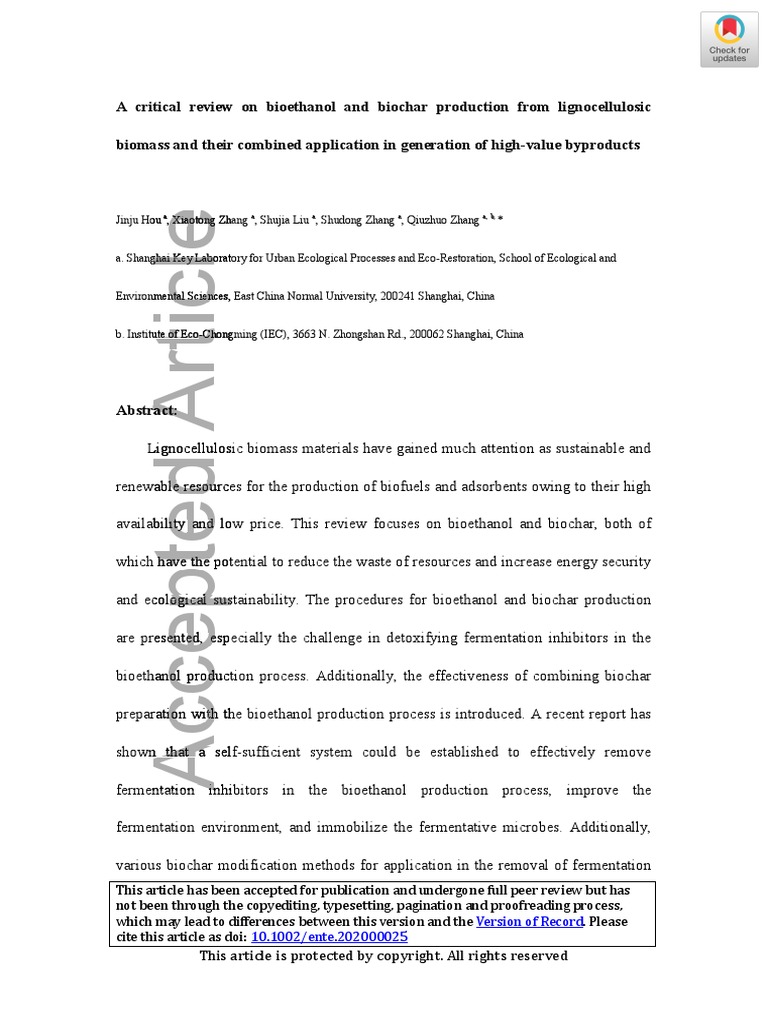 Bioethanol and Biochar Production From Lignocellulosic | PDF | Biofuel | Pyrolysis