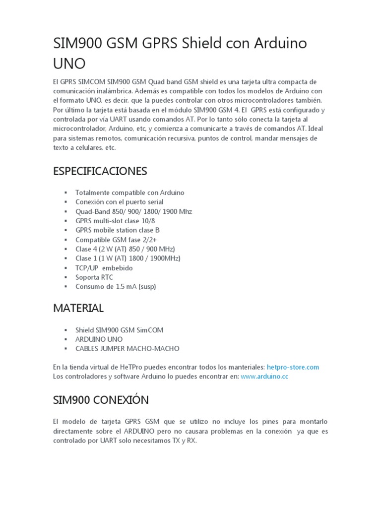 SIM900 GSM GPRS Shield Con Arduino UNO | Descargar gratis PDF | Arduino ...