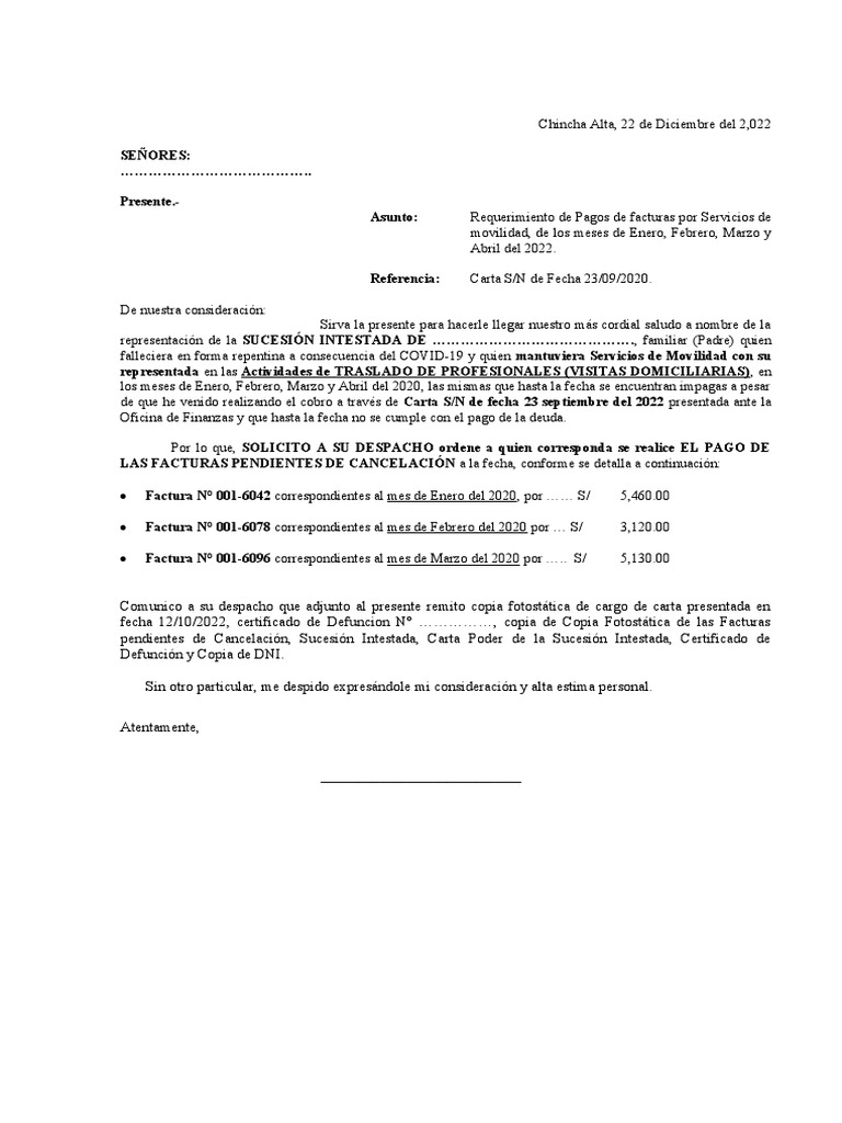 Carta Cobranza de Factura | PDF