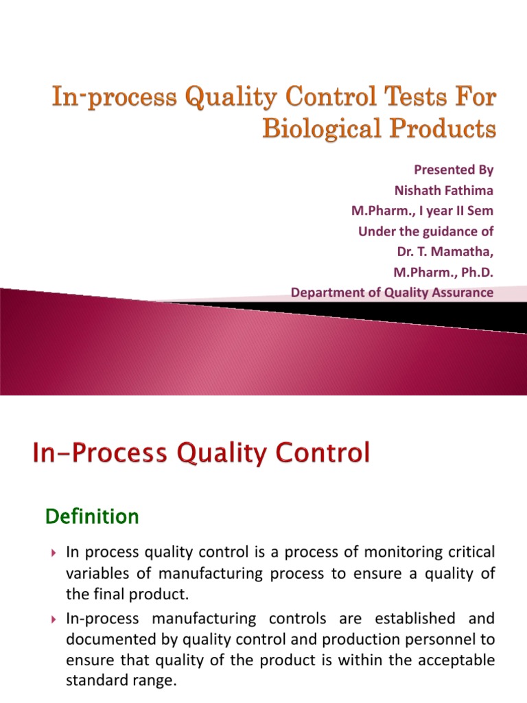 Inprocess Quality Control Tests For Biological Products | PDF | Mass ...