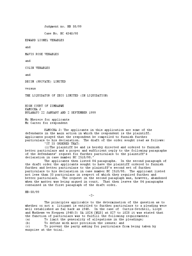 HB058-99E Venables and Otrs V Liquidator of Zeco | PDF | Finance ...