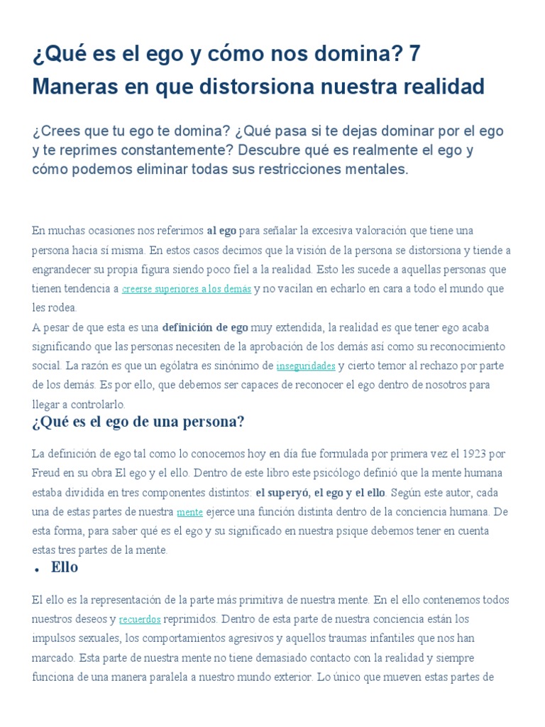 Qué Es El Ego y Cómo Nos Domina | PDF | Carné de identidad | Mente