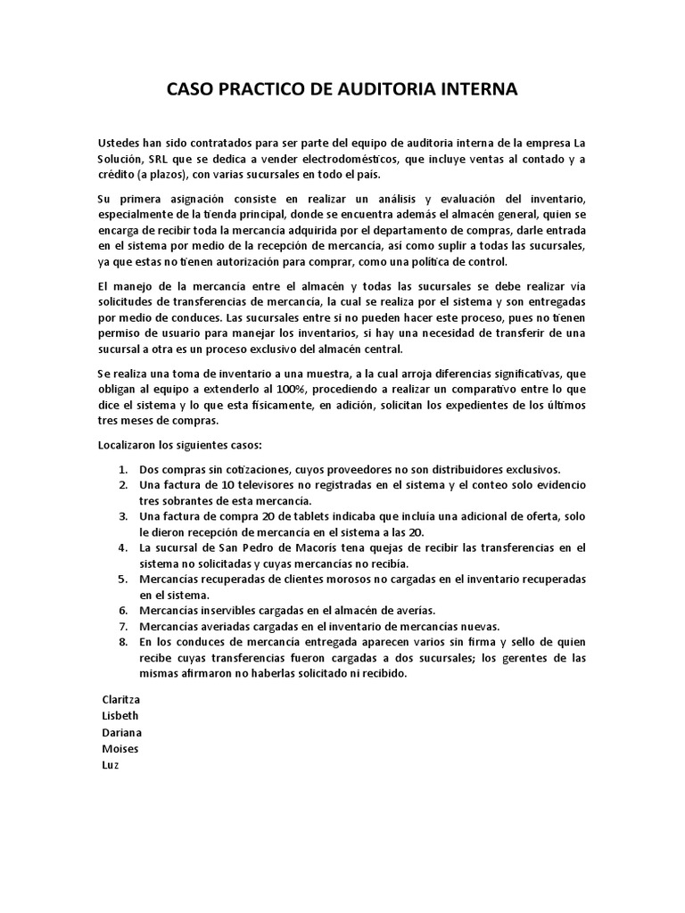 Caso Practico de Auditoria Interna Inventarios PDF | PDF | Inventario | Auditoría