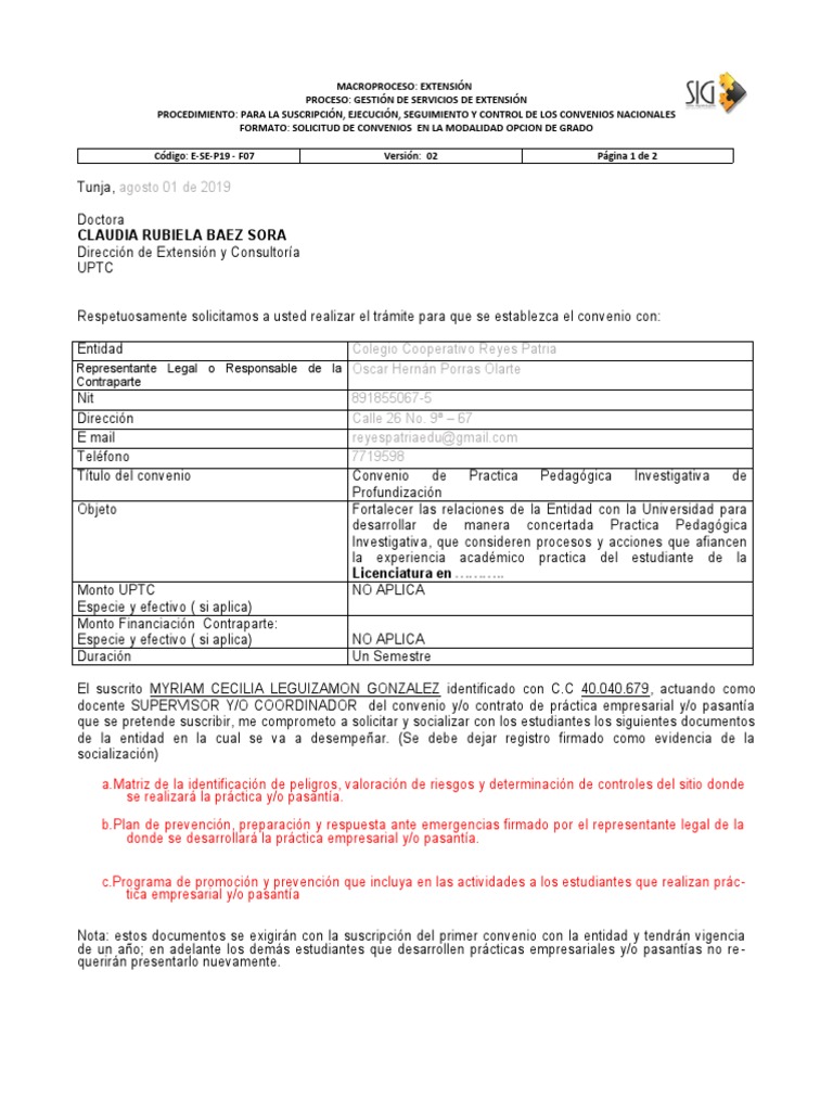 Formato Solicitud de Convenio 2 2019 | PDF