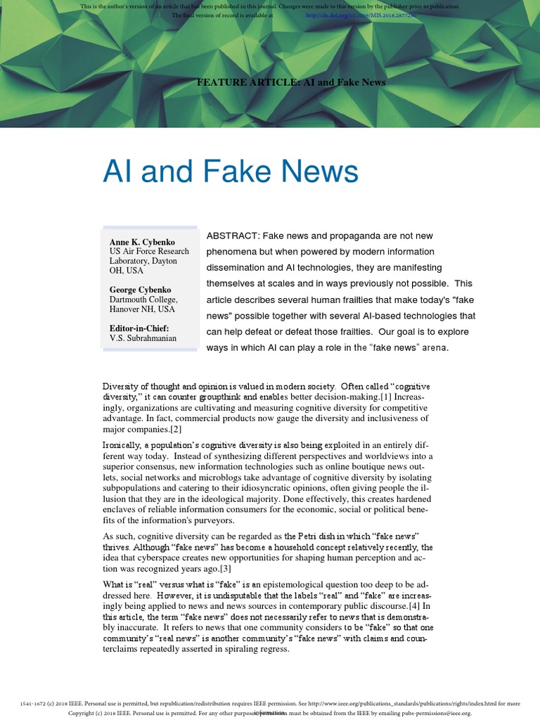AI and Fake News | PDF | Artificial Intelligence | Intelligence (AI ...