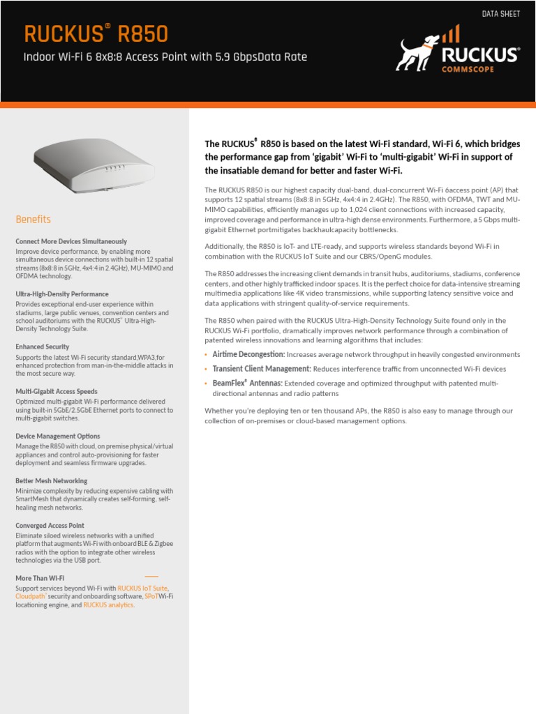Data Sheet - RUCKUS R850 | PDF
