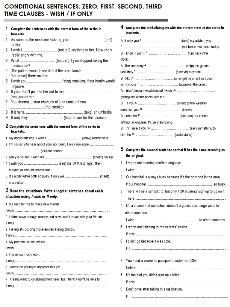 Conditional Sentences Time Clauses I Wish If Only Review | PDF