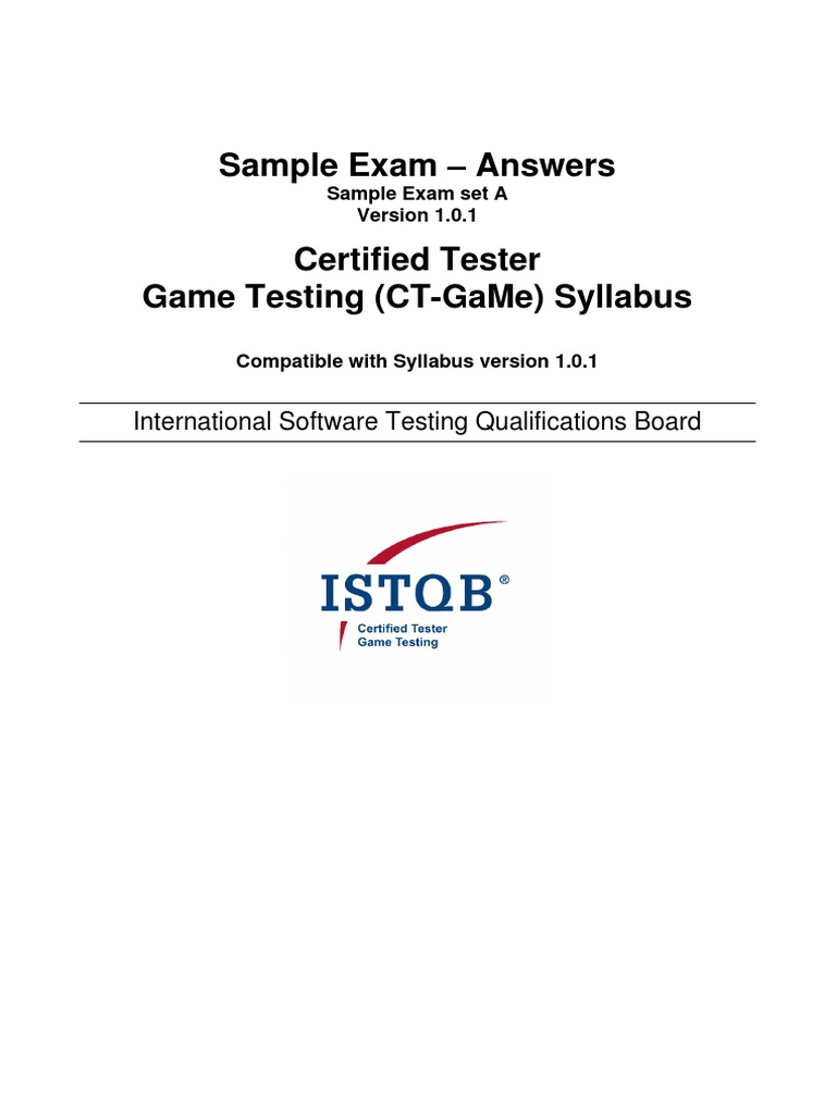 ISTQB CT-GaMe SampleExam-Answers v1.0.1 | PDF | Software Testing ...