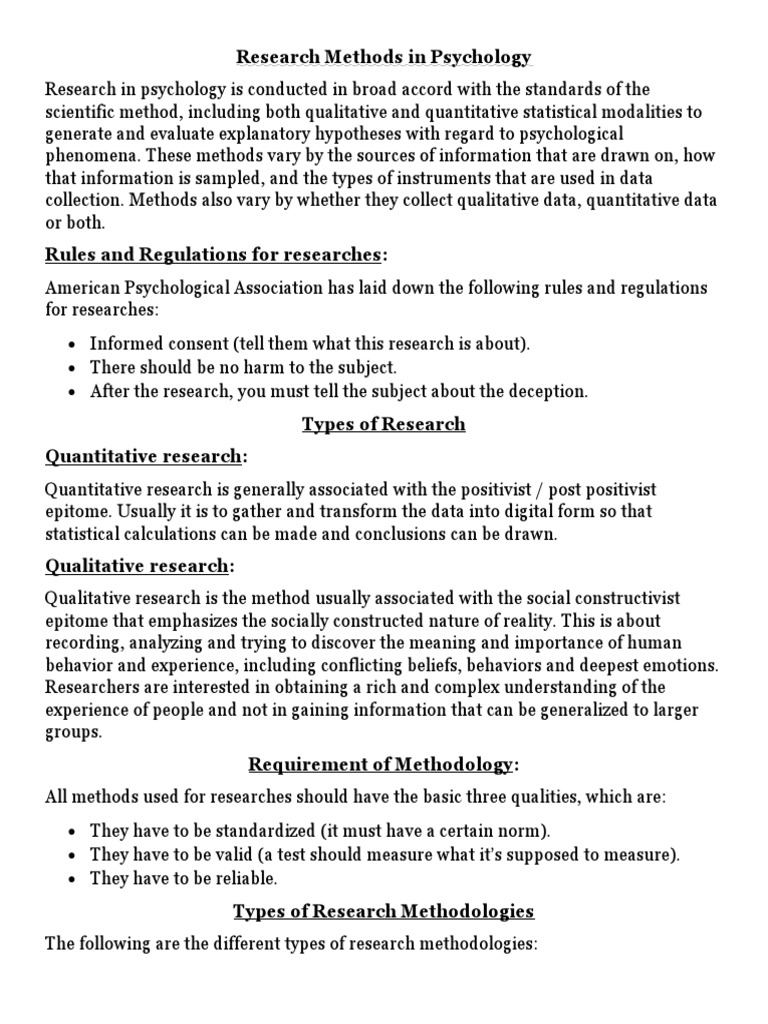 Overview of Psychology Research Methods | PDF | Methodology ...