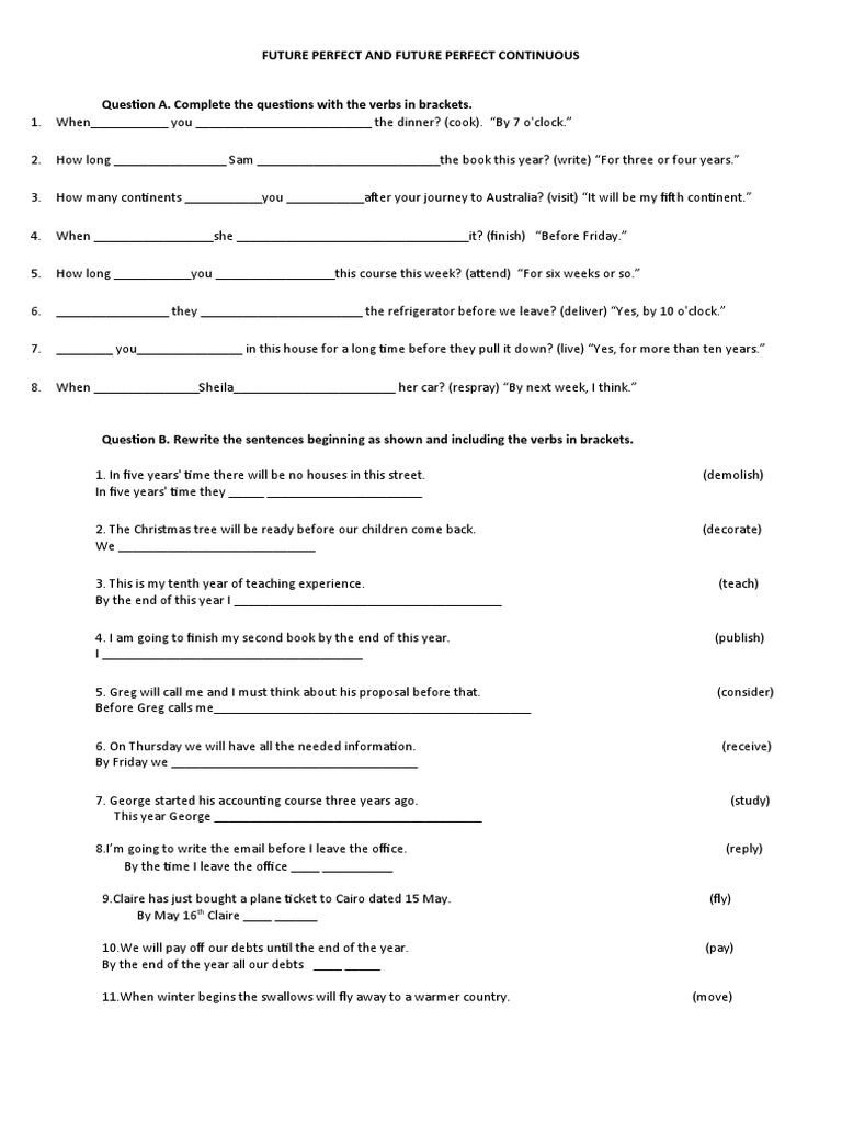 Future Perfect and Future Perfect Continuous - worksheet | PDF ...
