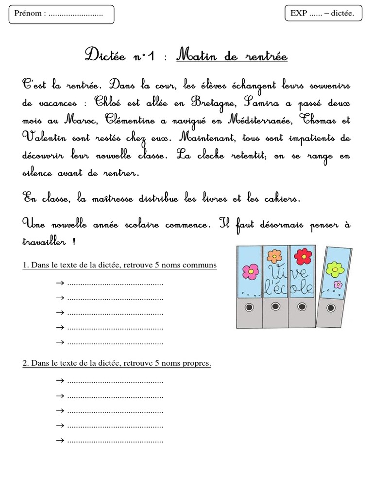 Dictée : Matin de Rentrée Scolaire | PDF | Communication écrite ...