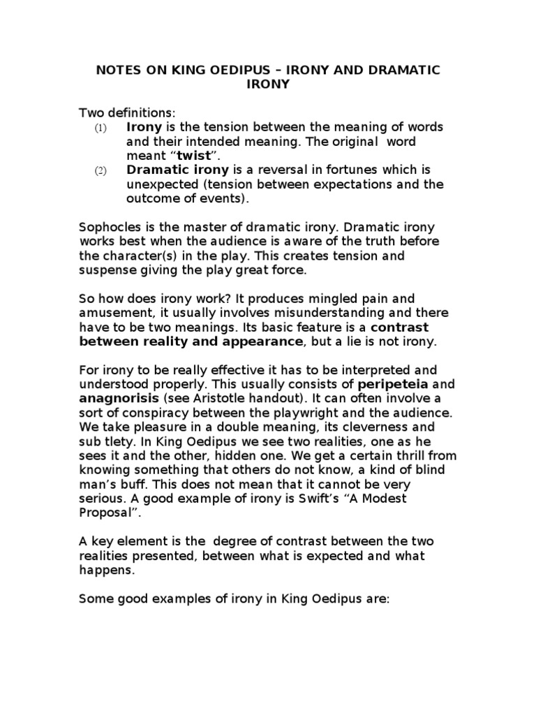 Irony in Sophocles' Oedipus The King | PDF | Oedipus | Irony