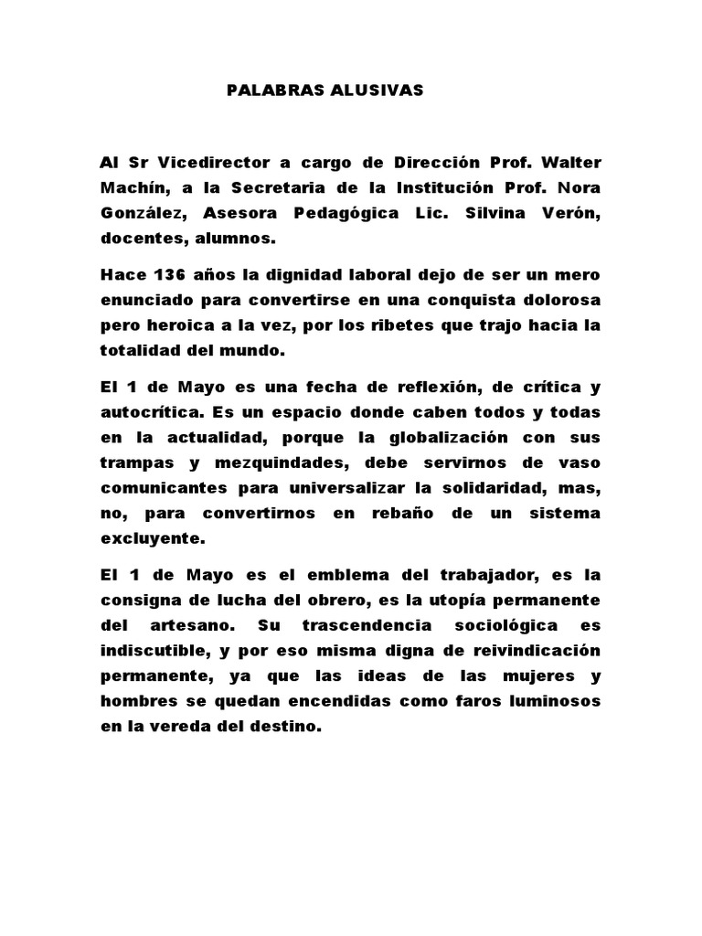 PALABRAS ALUSIVAS 1 de Mayo | PDF