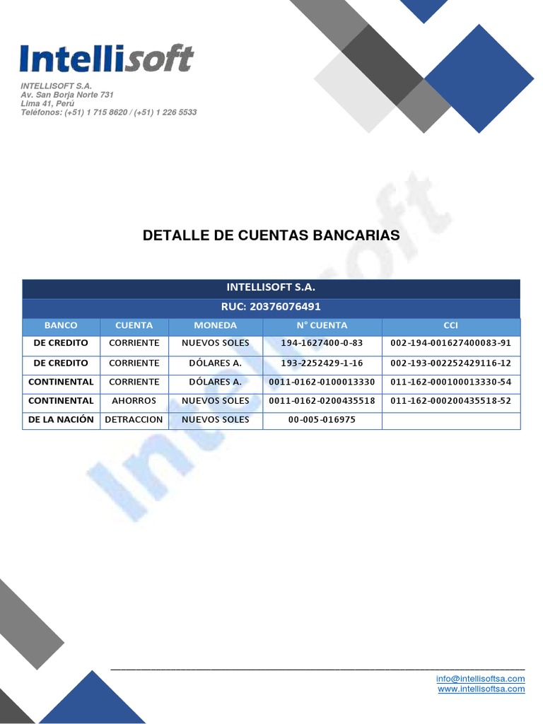 Cuentas Bancarias Intellisoft SA | PDF