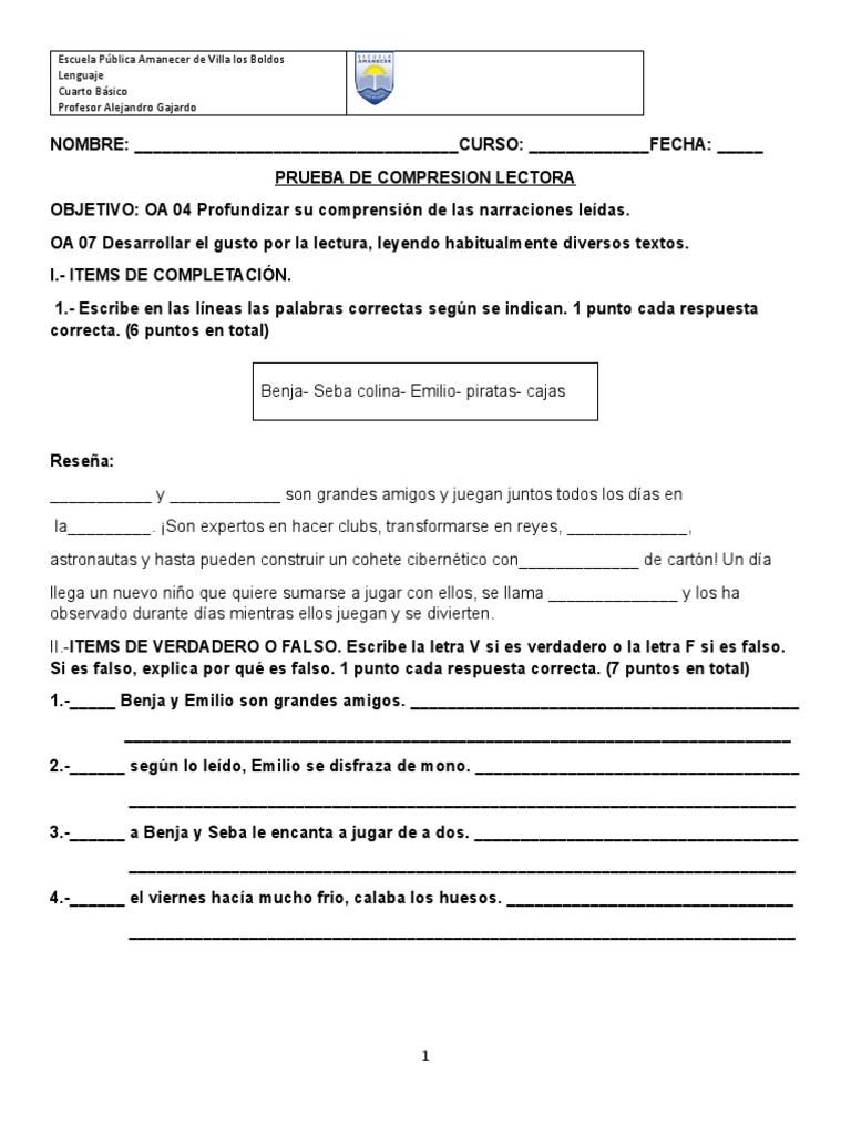 Prueba Libro Grandes Amigos | PDF