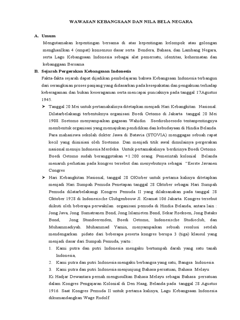 Resume Wawasan Kebangsaan Dan Nila Bela Negara | PDF