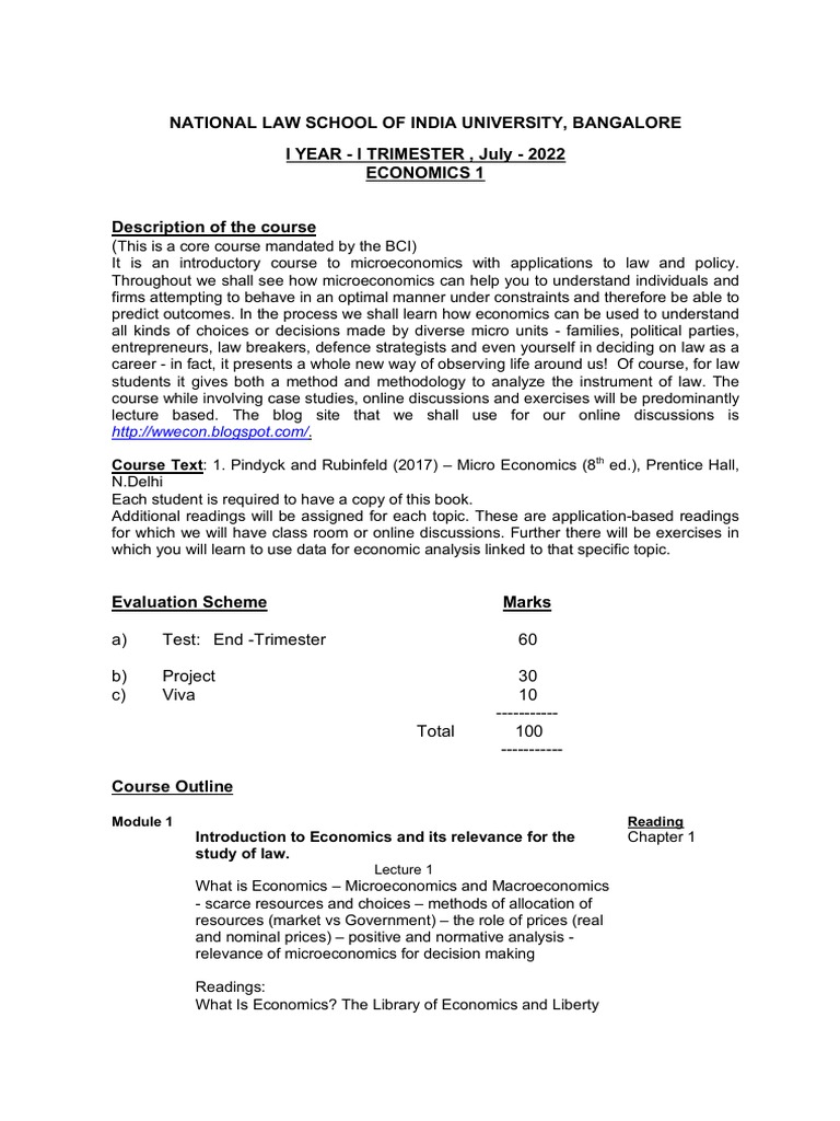 Course Outline - Economics 1, 2022 | PDF | Economics | Monopoly