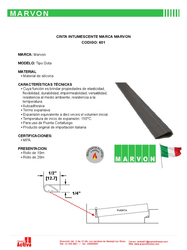 Cinta Intumescente Marvon para Puertas | PDF