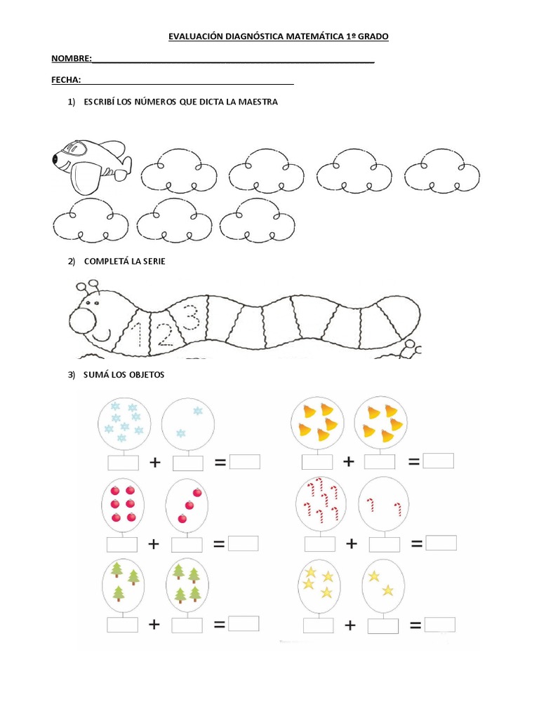 Evaluación Diagnóstica Matemática 1º Grado | PDF