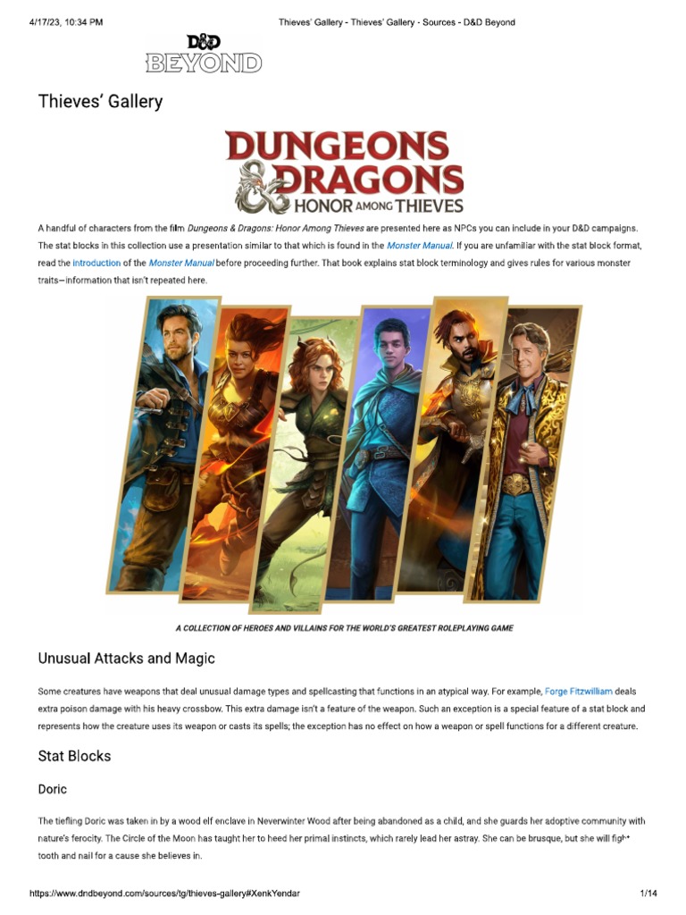 Honour Among Thieves NPCs | PDF