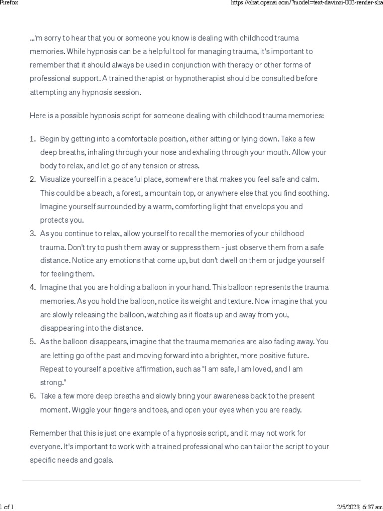 Hypnosis For Childhood Trauma. | PDF | Psychological Trauma | Hypnosis