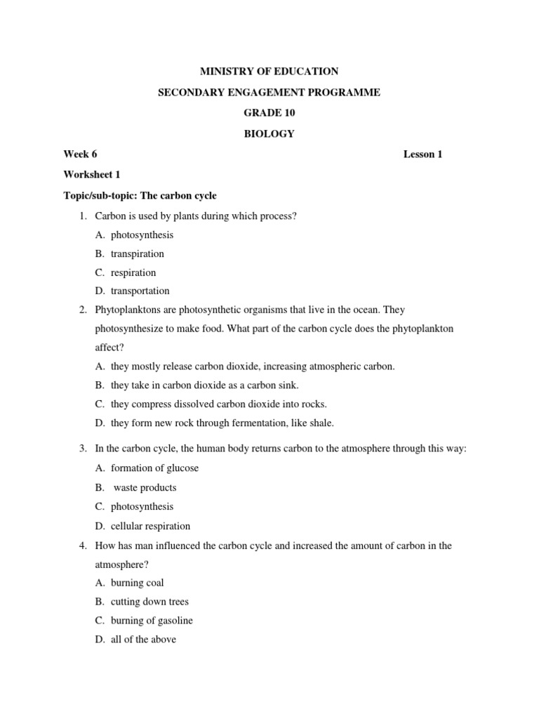 Grade 10 Biology Week 6 Lesson 1 Worksheet 1 and Solutions PDF | PDF ...