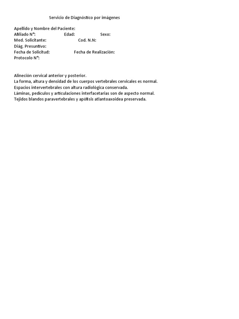 Informe RX Col Cervical Normal | PDF