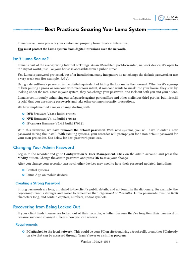 Best Practices - Securing Your Luma | Download Free PDF | Password ... Best Practices - Securing Your Luma | Download Free PDF | Password ...
