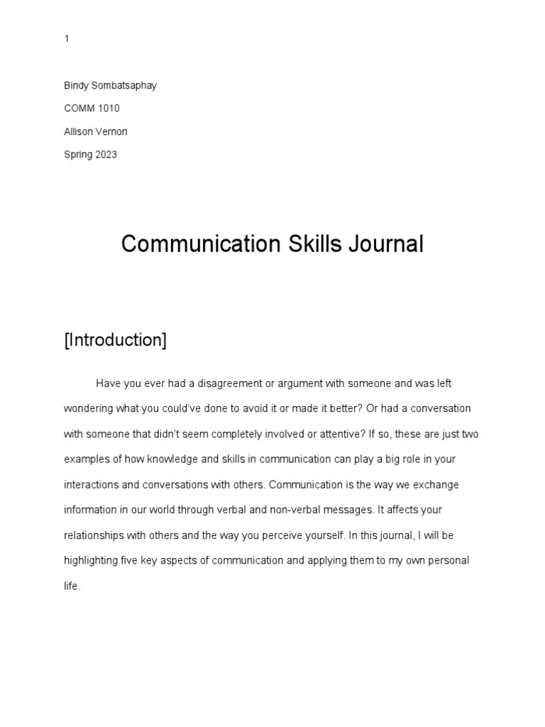 Communication Skills Journal | PDF | Communication | Nonverbal ...