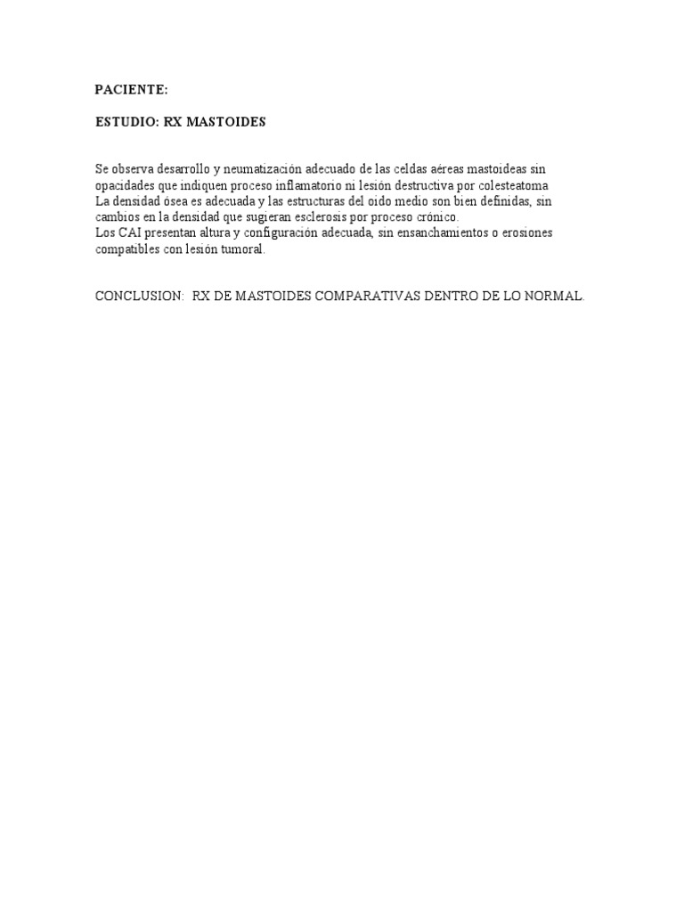 RX de Mastoides: Resultados Normales | PDF