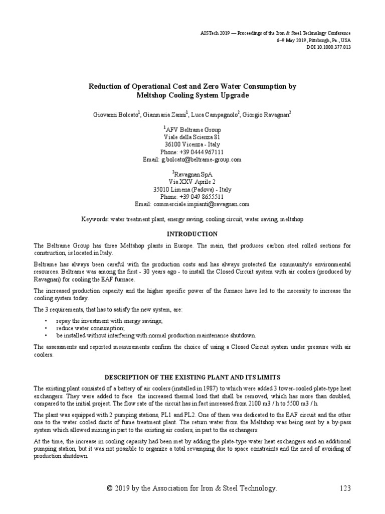Reduction of Operational Cost and Zero Water Consumption by Meltshop Cooling System Upgrade ...