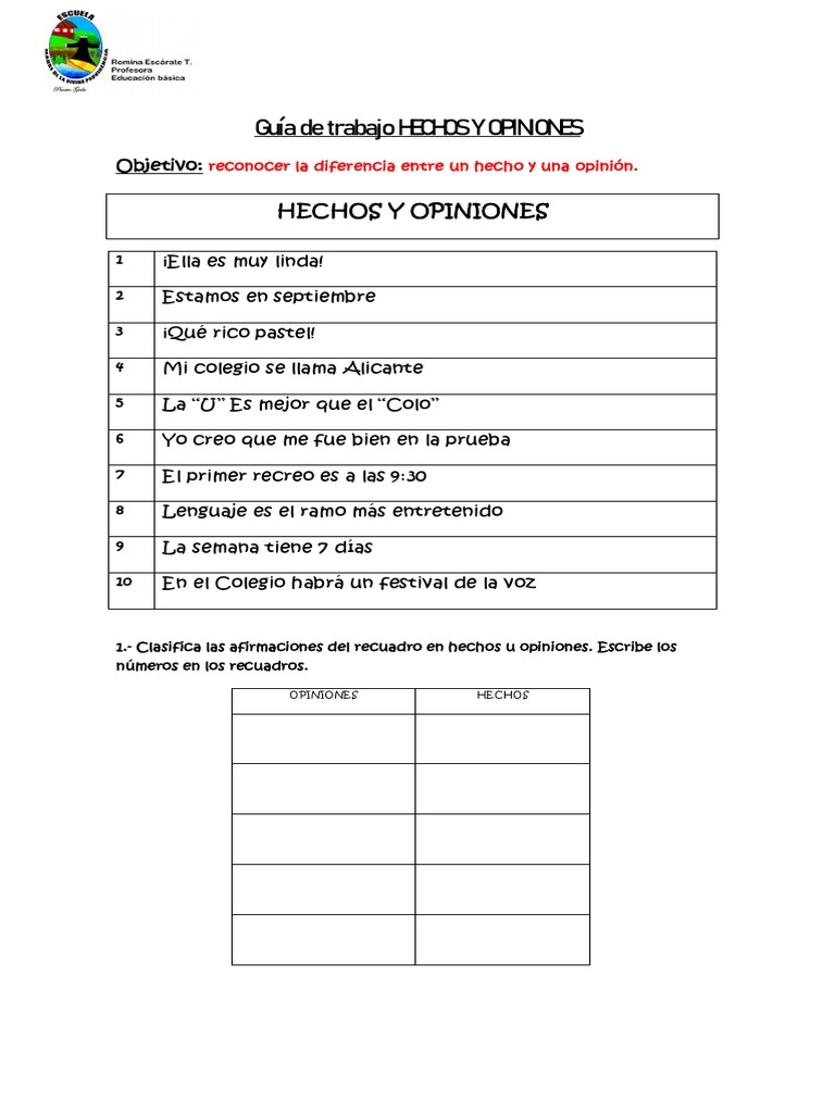 guia hechos y opiniones 7° básico 2023 | PDF