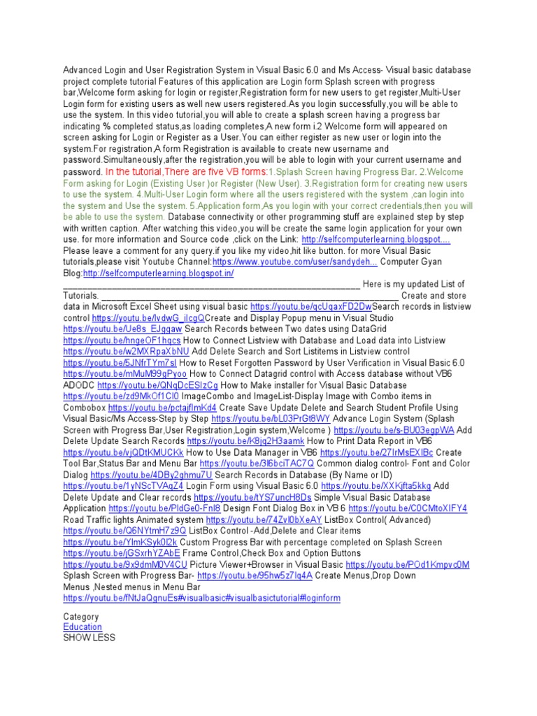 Advanced Login and User Registration System in Visual Basic 6 | PDF