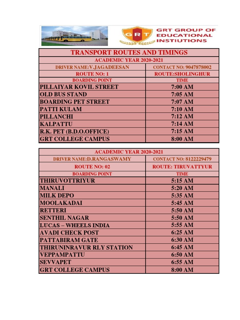 Vellore Bus Timings and Routes 2021 | PDF
