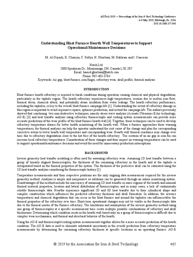 Understanding Blast Furnace Hearth Wall Temperatures To Support ...
