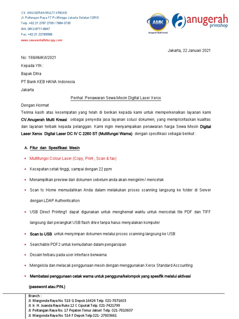 Penawaran Sewa Mesin Fotocopy Xerox Digital Laser DC IV Colour 2265 ST ...